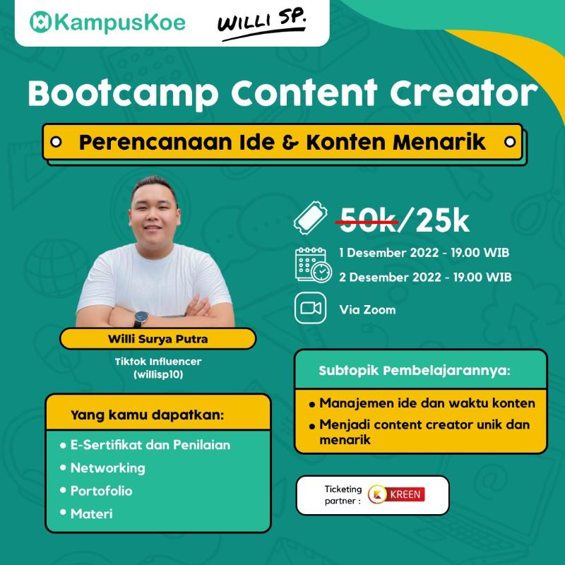 Bootcamp Content Creator: Perencanaan Ide dan Konten Menarik | Kreen | Seamless Ticketing Online ...